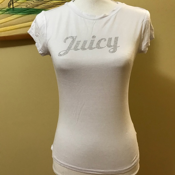 Juicy Couture | Tops | Juicy Rhinestone Logo White Tee Shirt Xs | Poshmark